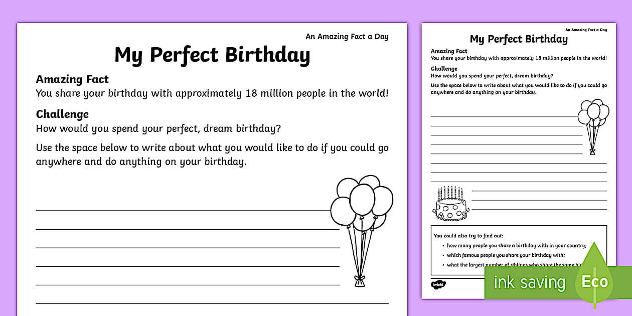 My Perfect Birthday Worksheet / Worksheet