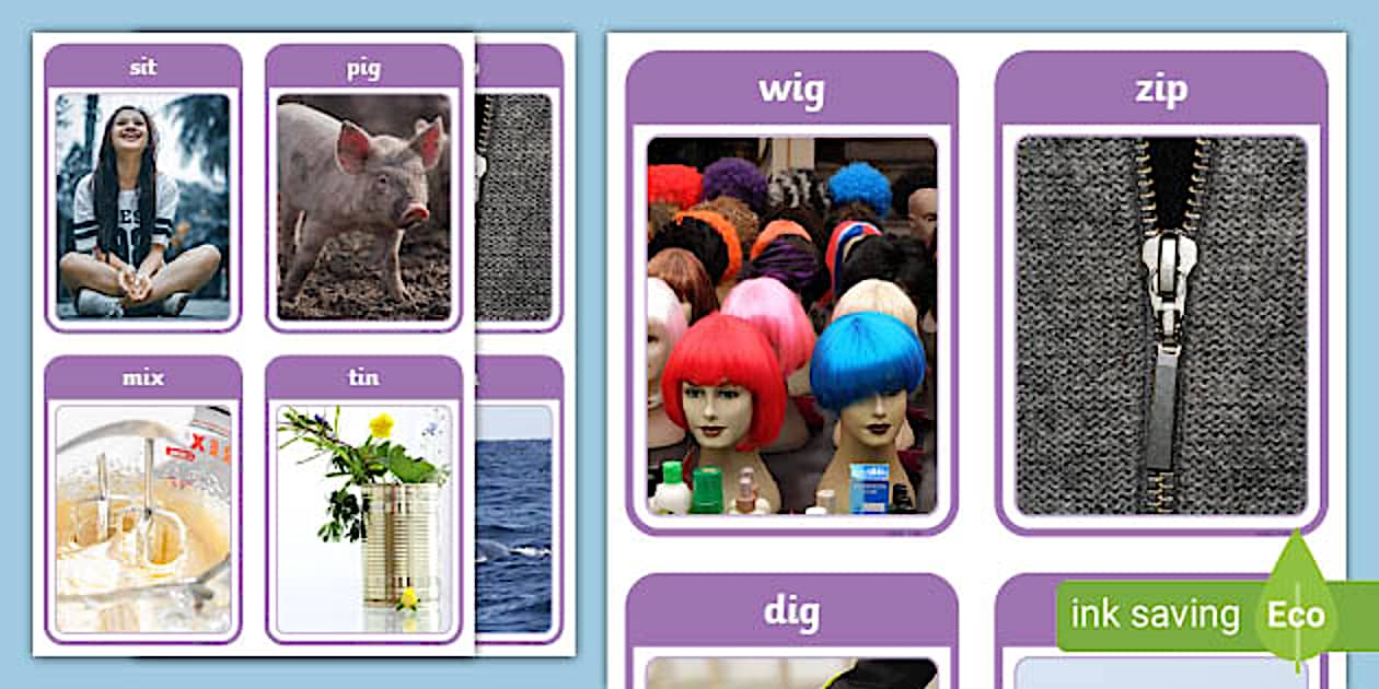 Cursive CVC Photo Word Cards i (professor feito) - Twinkl