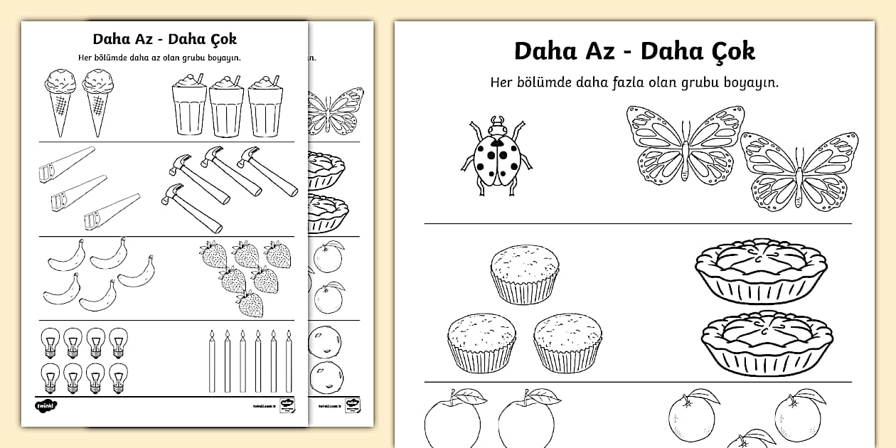 Daha Az - Daha Çok Etkinlikleri Boyama Sayfaları - Twinkl