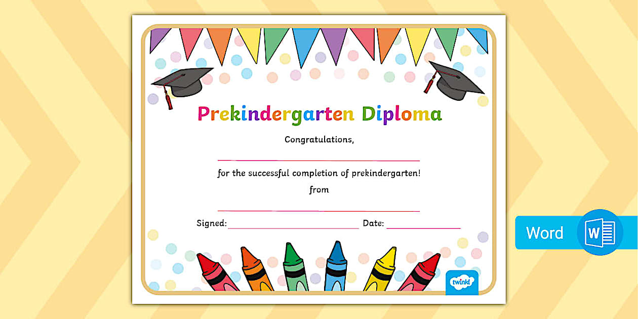 Printable End of Year Editable PreK Diploma | Twinkl USA