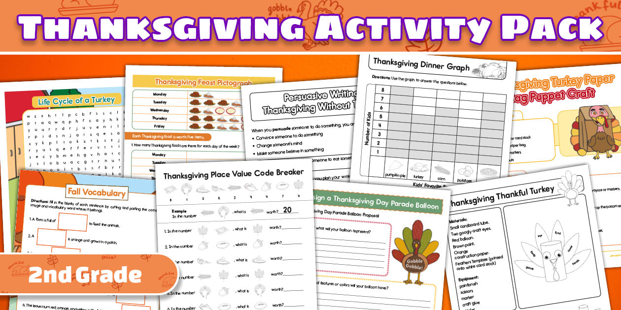 Second Grade Thanksgiving Activity Pack