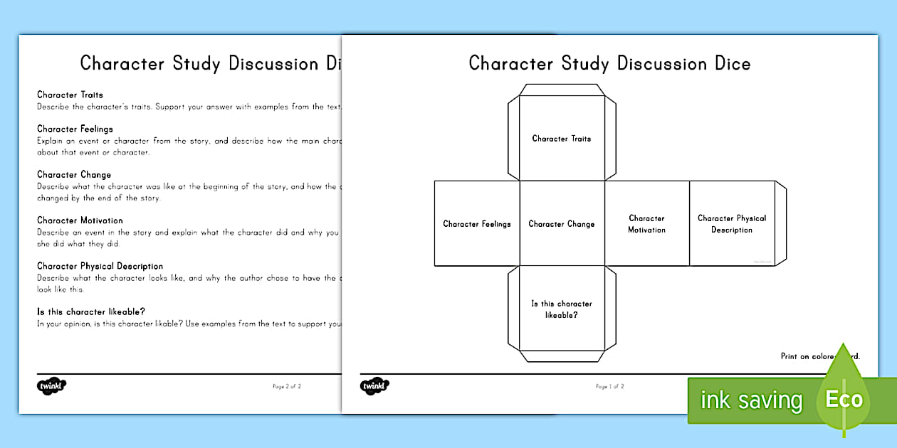Character Study Discussion Dice Nets (Teacher-Made) - Twinkl