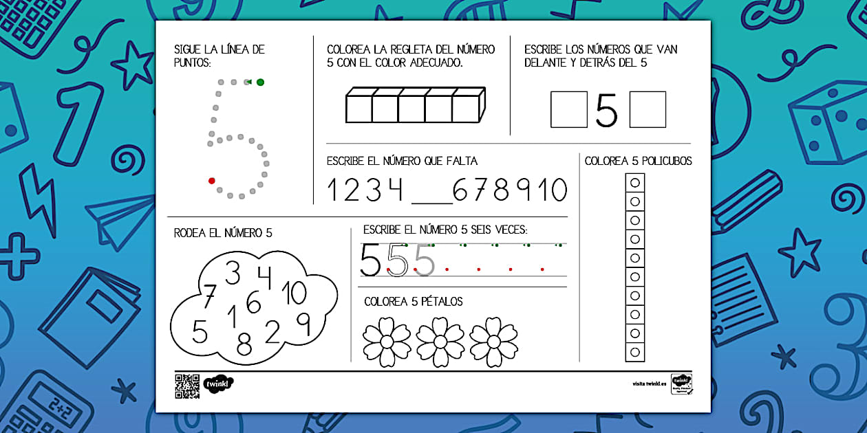 Ficha del número 5 - Grafomotricidad (teacher made)