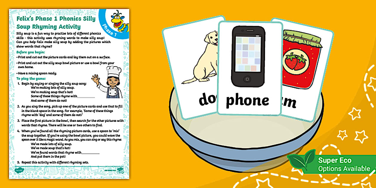Felix's Phase 1 Phonics Silly Soup Rhyming Activity