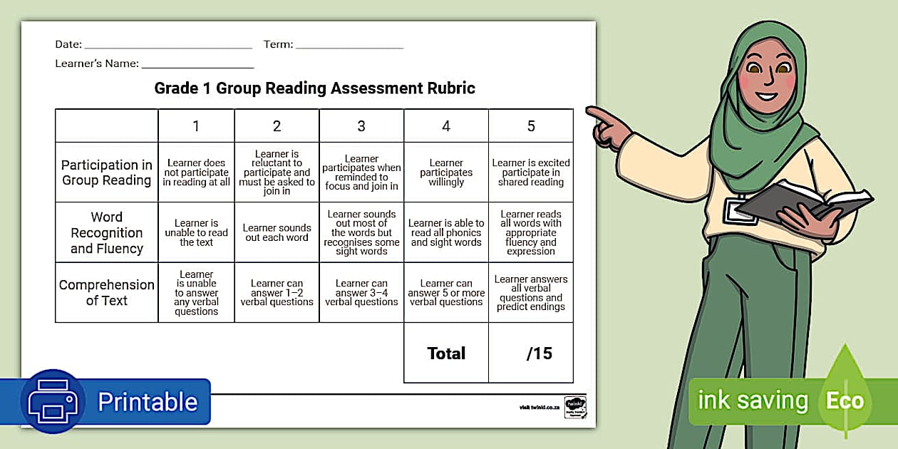 Grade 1 Shared Reading Assessment Rubric (teacher made)