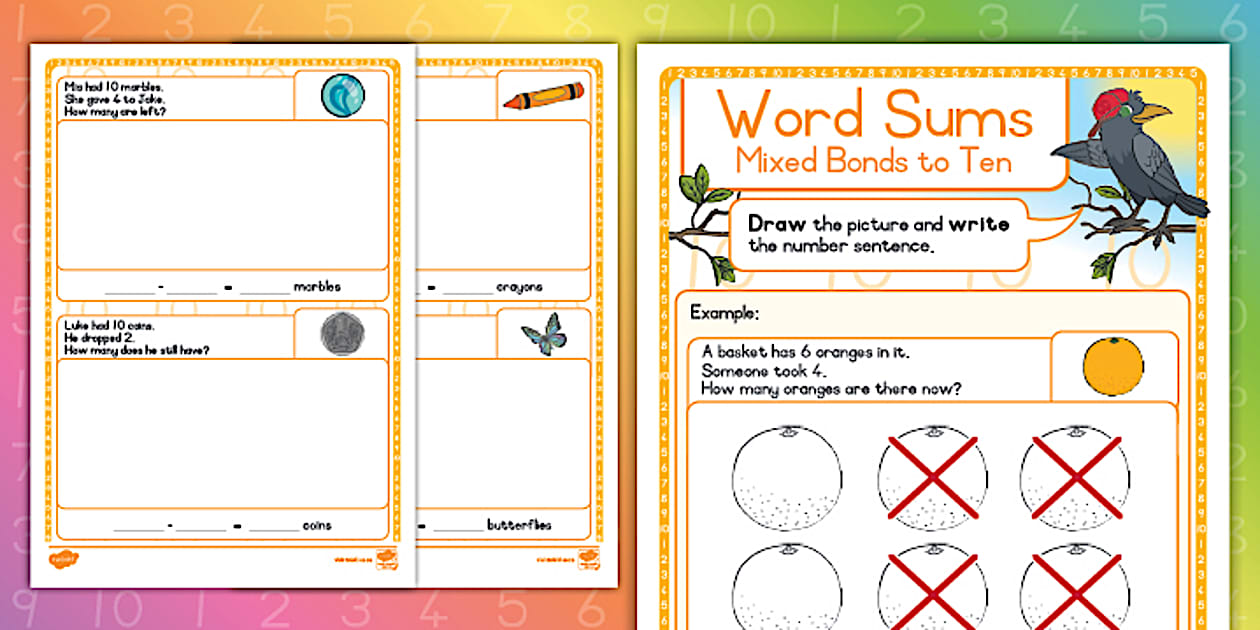 Grade R Word Problems - Mixed Bonds to Ten - Twinkl