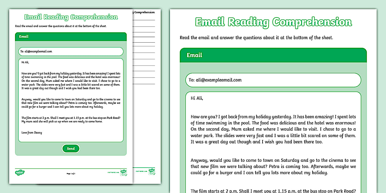 KS2 Email Reading Comprehension Activity - Twinkl