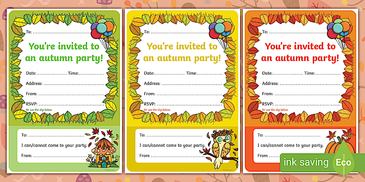 Autumn Party Invitation (teacher made) - Twinkl