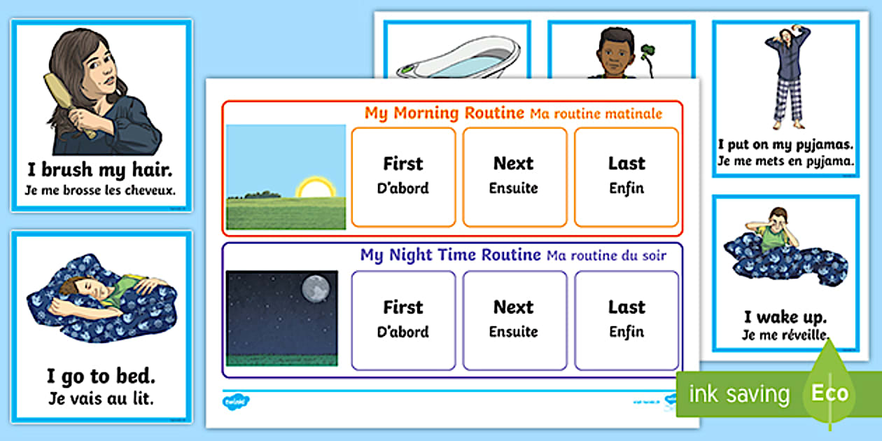 Flashcards : Ma routine - Anglais LV (Hecho por educadores)