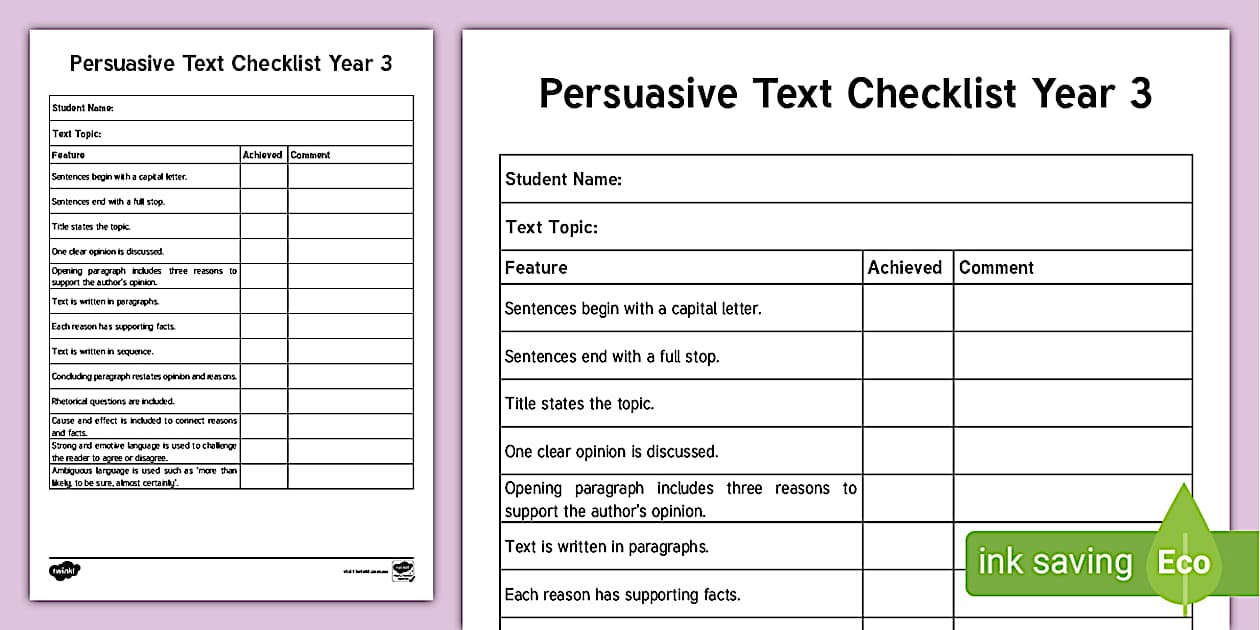 Year 3 Persuasive Checklist (teacher made) - Twinkl