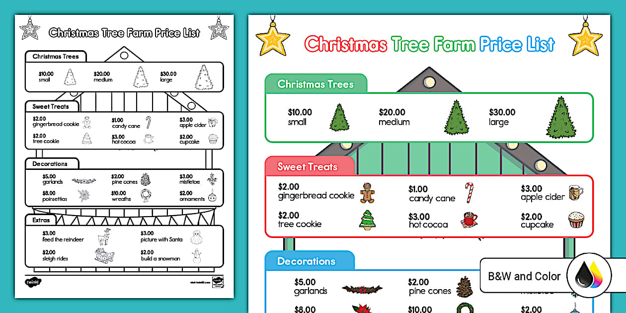 Christmas Tree Farm Dramatic Play Price List Sign - Twinkl