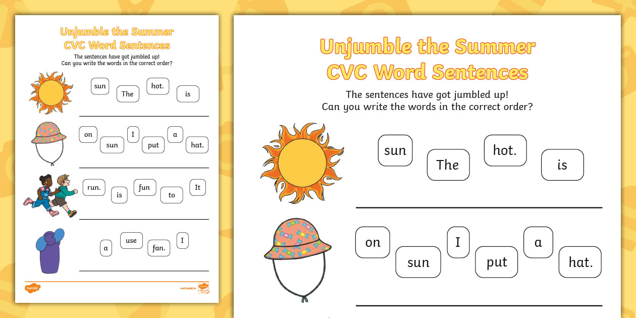 Unjumble the Summer CVC Word Sentences