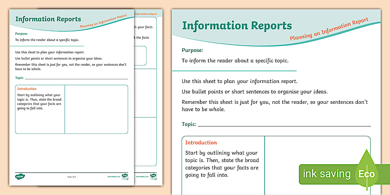 Level 2 Writing - Information Report Planning Sheet - Twinkl