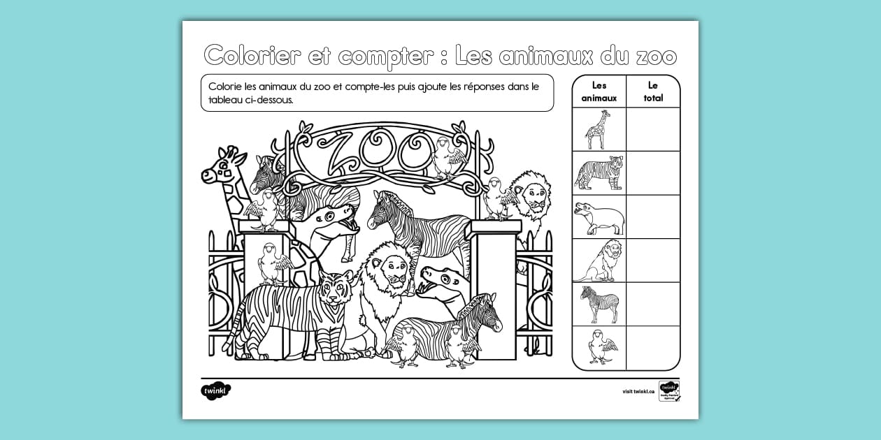 Colorier et compter : Les animaux du zoo - Twinkl
