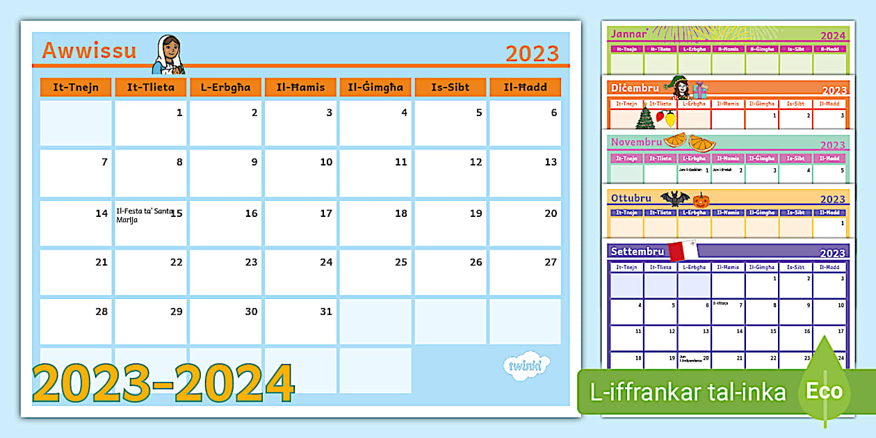 Kalendarju 2023-2024 (teacher made) - Twinkl