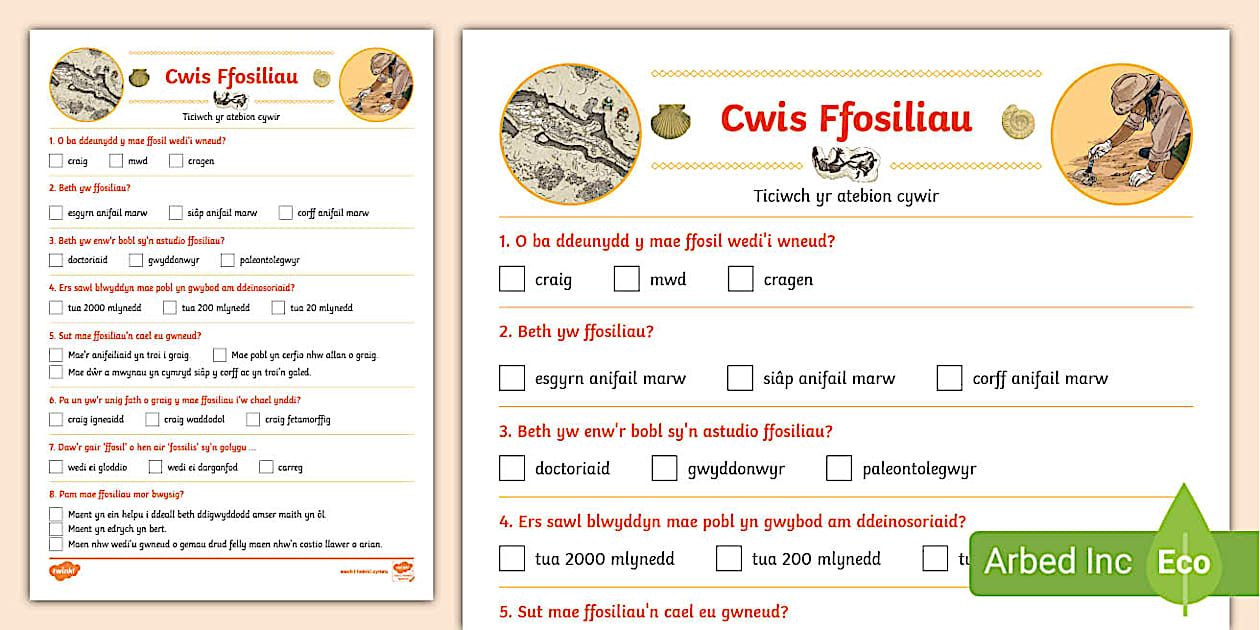 Cwis Ffosiliau (Teacher-Made) - Twinkl