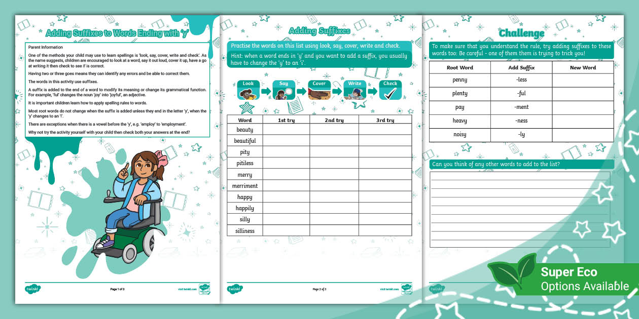 Spelling Practice Adding Suffixes to Words Ending with 'y'