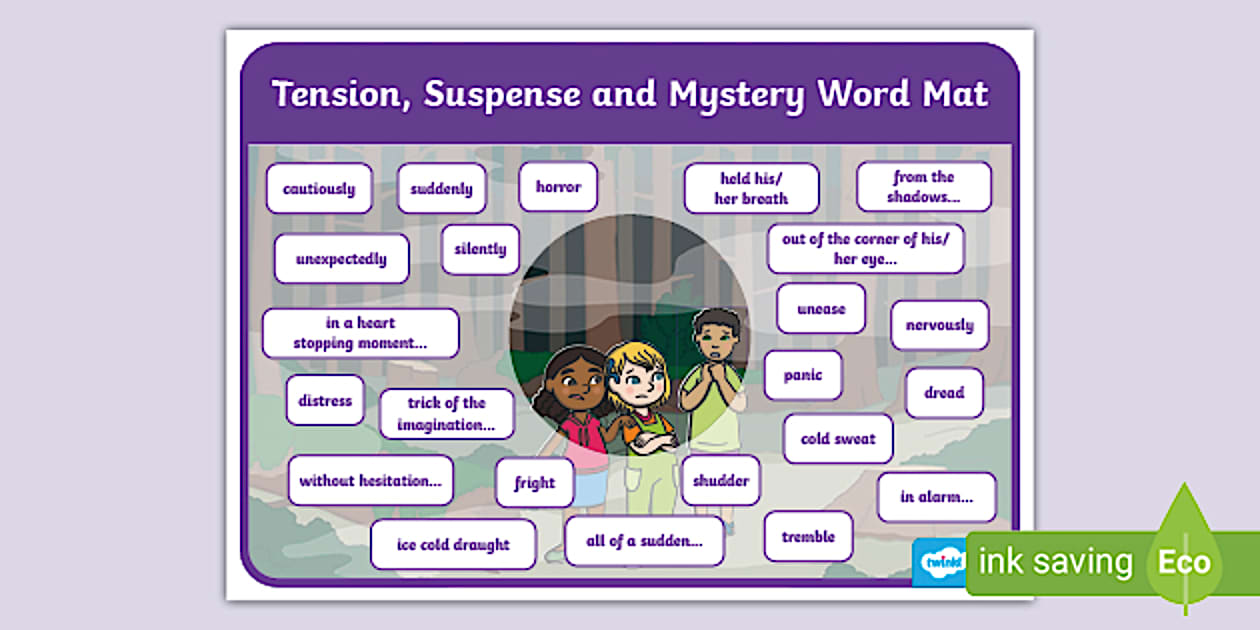 Cursive Words and Phrases to Create Tension Suspense and Mystery Word Mat