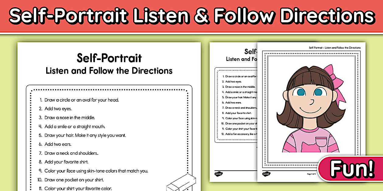 Self-Portrait Listen and Follow the Directions Worksheet
