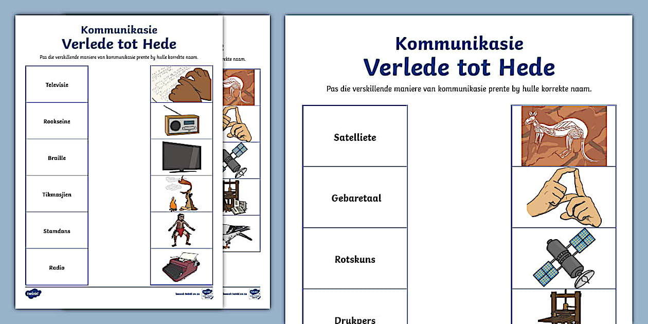 Kommunikasie: Verlede tot Hede - Pas Aktiwiteit - Twinkl
