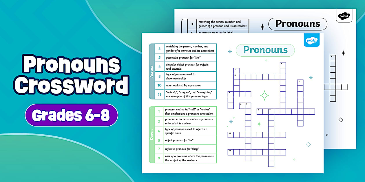 Pronouns Crossword for 6th-8th Grade