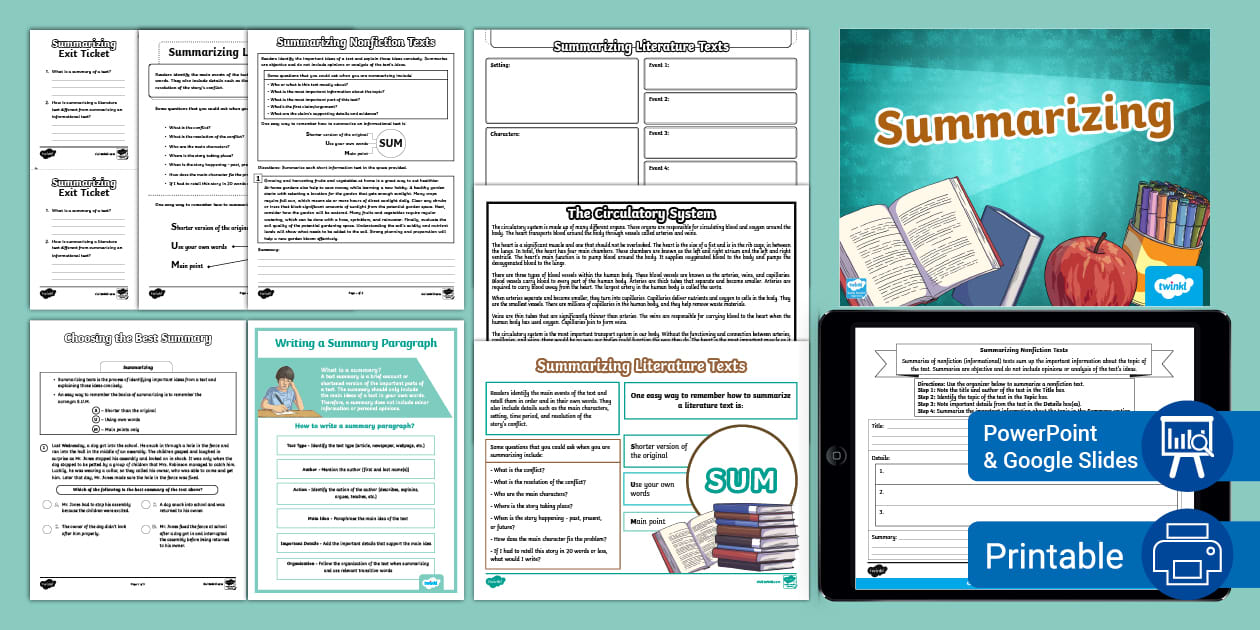 Sixth Grade Summarizing Activity Pack (teacher made)