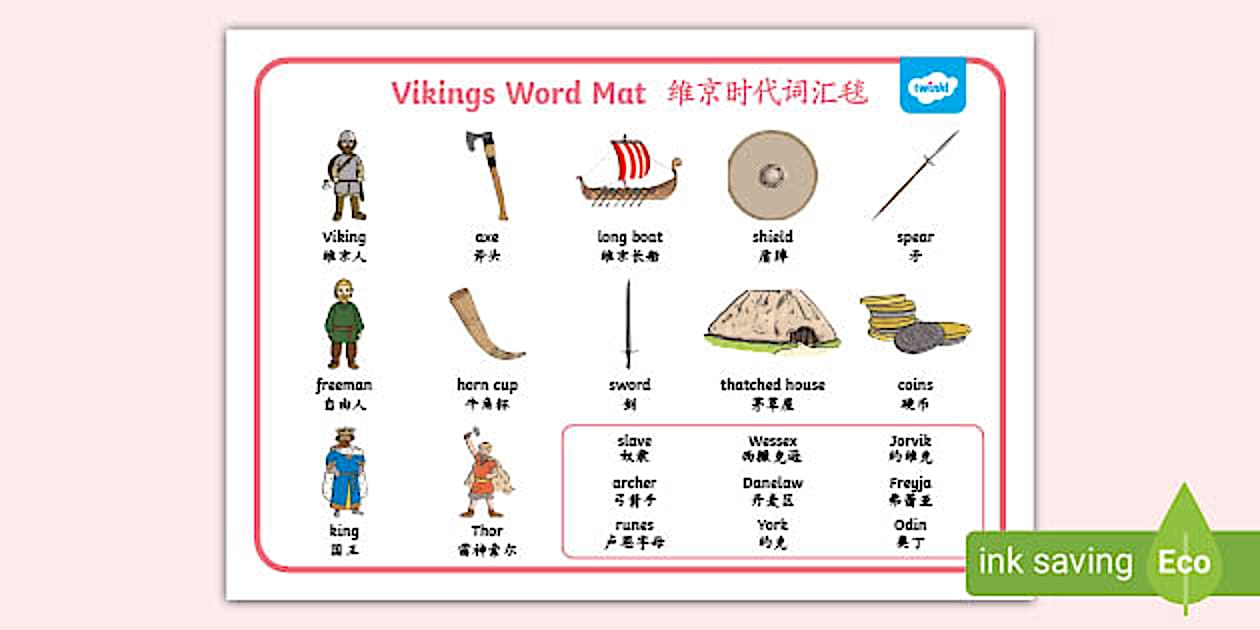Viking Word Mat - English/Mandarin Chinese (Teacher-Made)