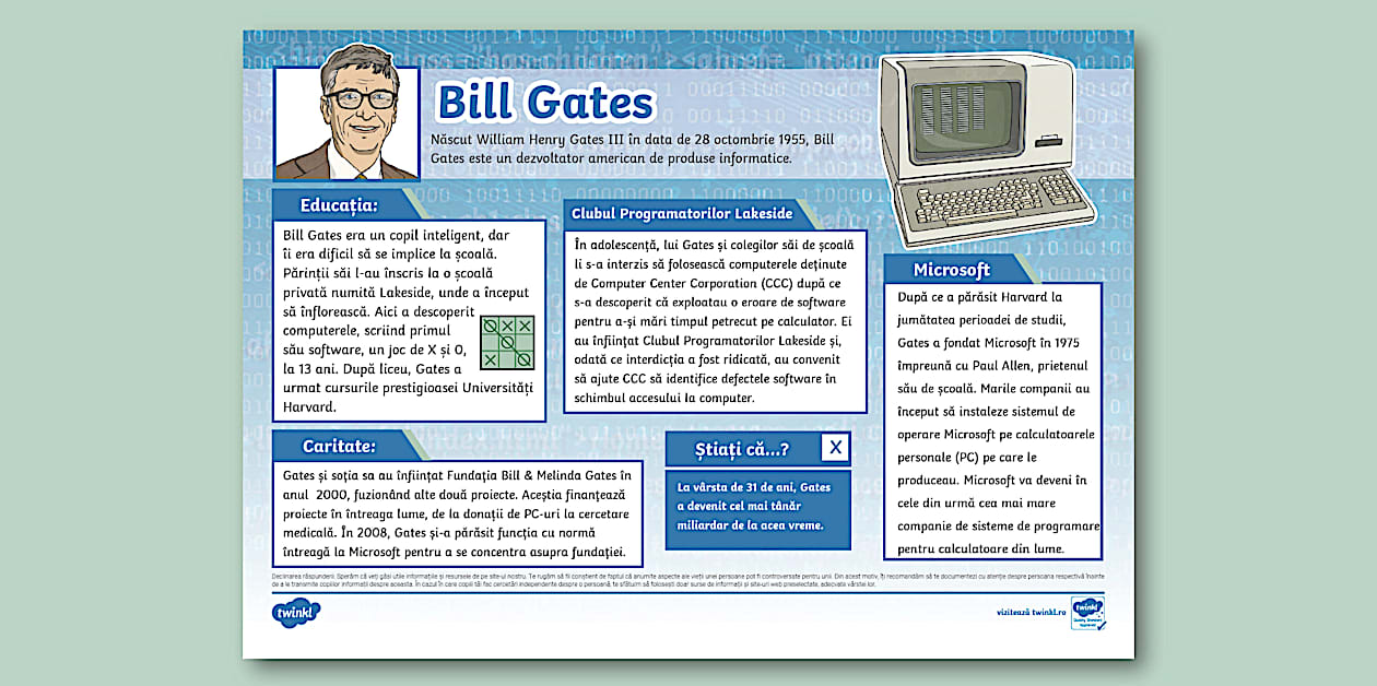 Bill Gates – Fișă informativă (teacher made) - Twinkl