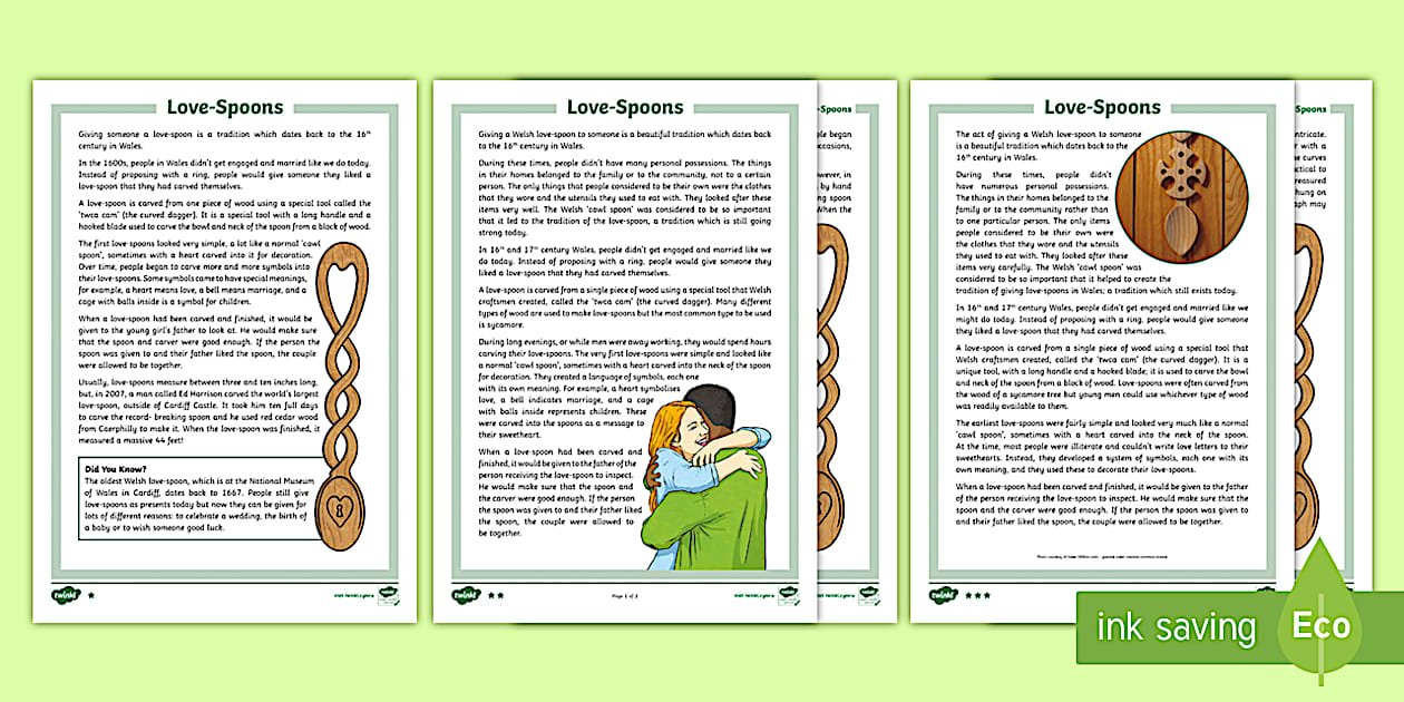 Differentiated Reading Comprehension: Welsh Love Spoons PS3