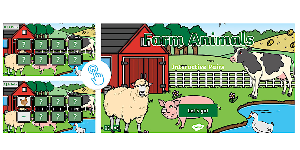 Farm Animals Interactive Pairs Game (teacher made) - Twinkl