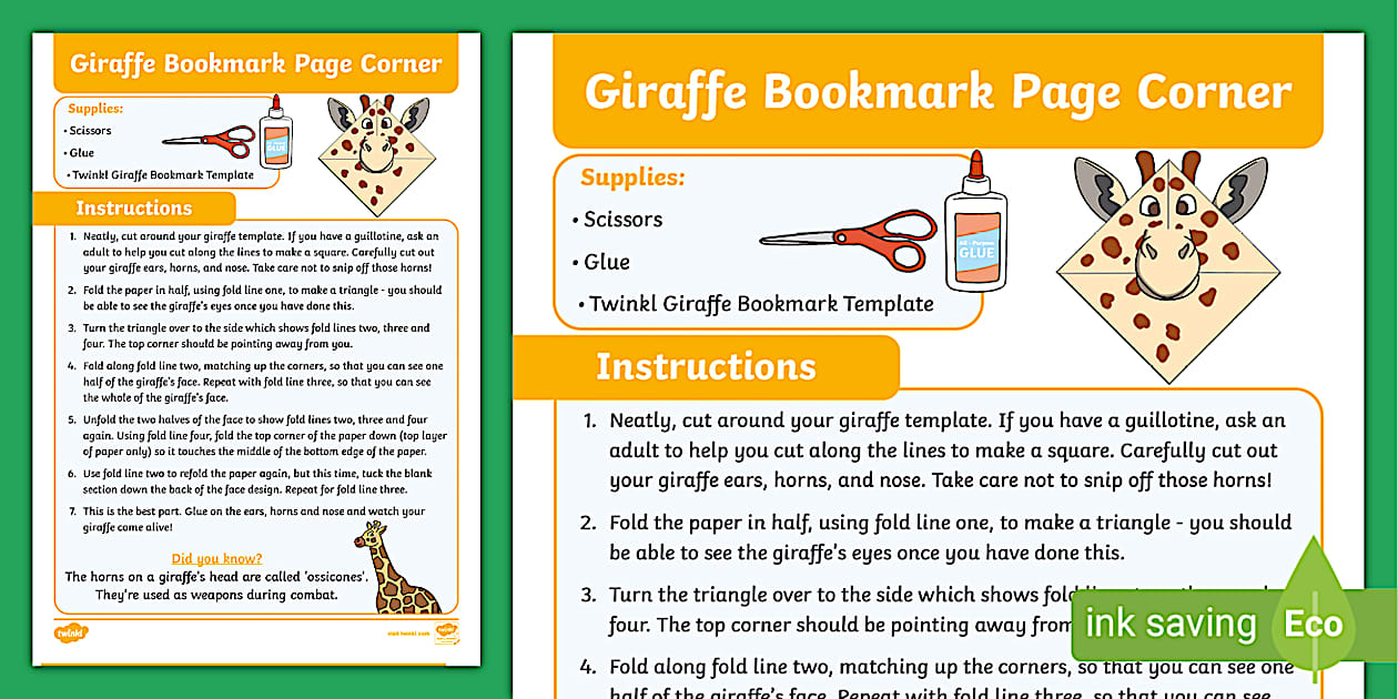 Giraffe Bookmark Craft | Twinkl | Bookmark Crafts | KS1
