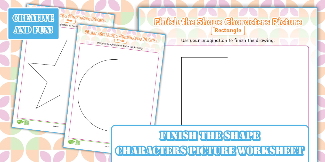 Finish the Shape Characters Picture Worksheet
