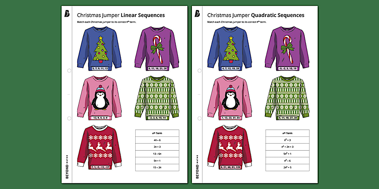 Maths Christmas: Jumper Sequence Matching Worksheets