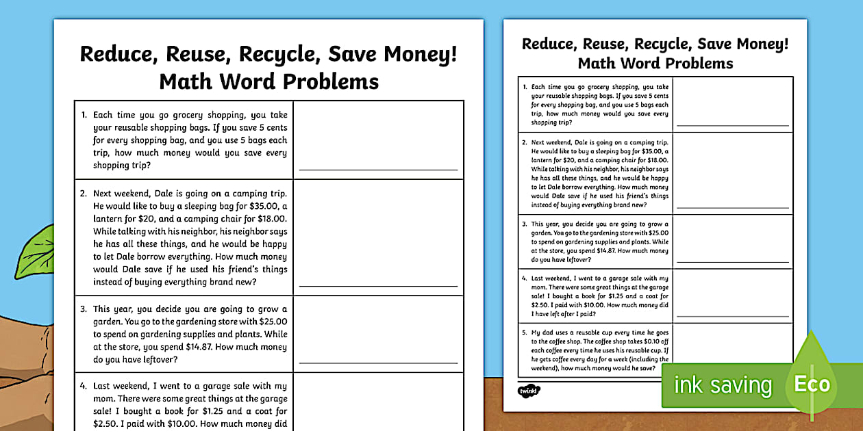 Recycling Math Worksheet for Grades 3-5 | Twinkl USA