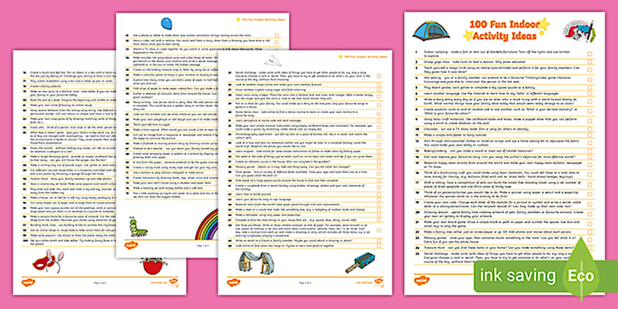 100 Indoor Activities For Kids - Leisure Time Activity Ideas