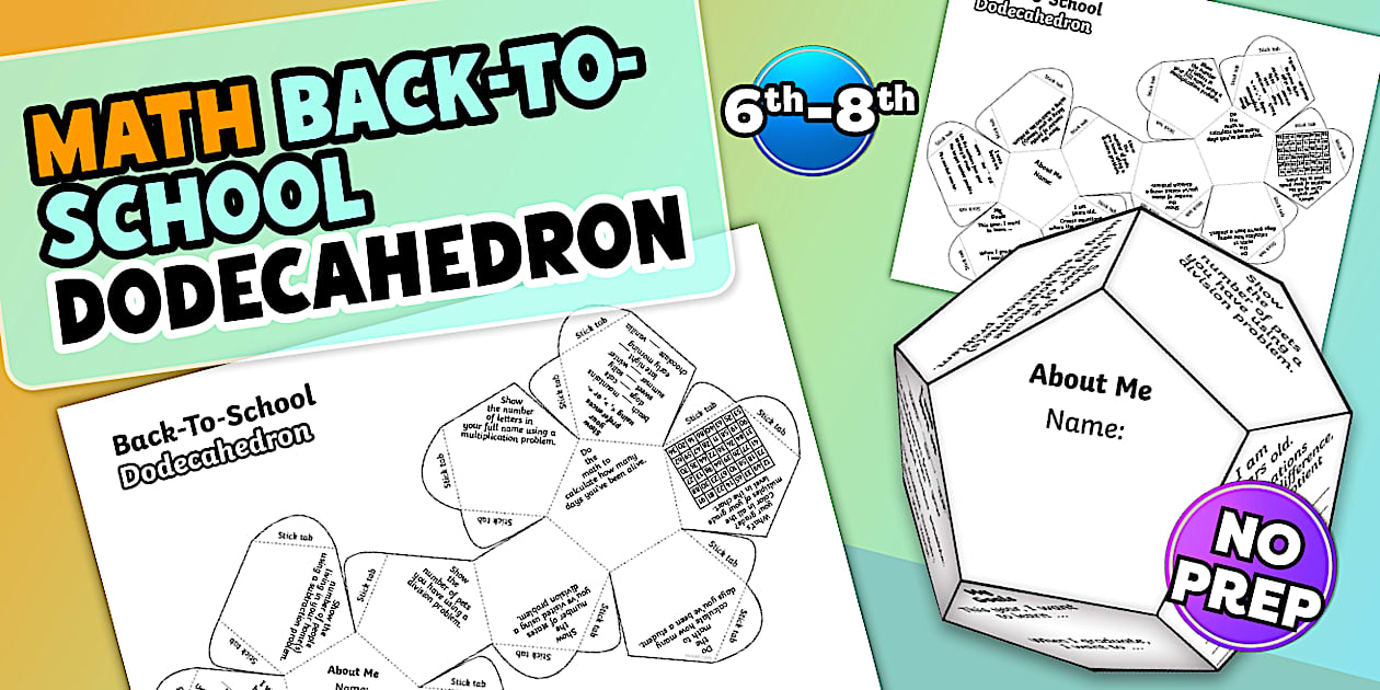 Back-To-School About Me Dodecahedron Mth Craft for 6th-8th