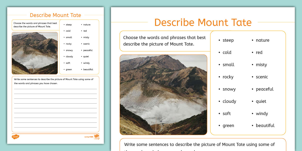 Describe Mount Tate Worksheet (teacher made) - Twinkl