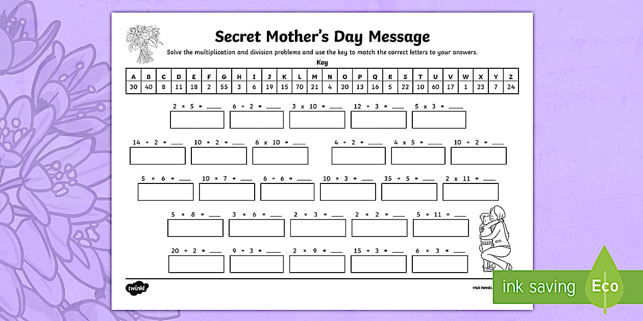 Multiplication and Division Secret Mother's Day Message Worksheet ...