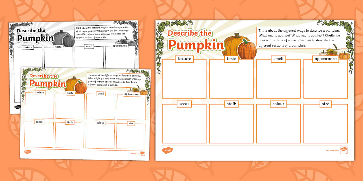Pumpkin Adjectives Worksheet - Twinkl English - Twinkl