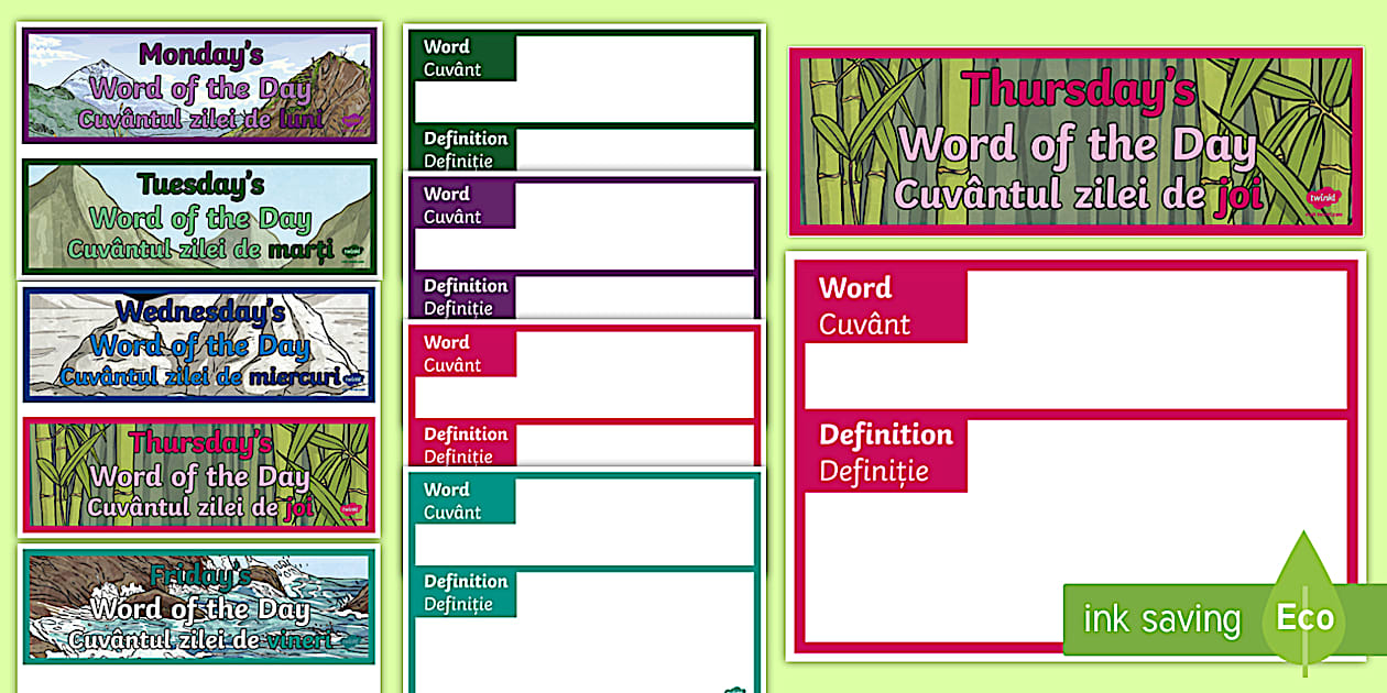 Word of the Day Display Posters English/Romanian - Twinkl