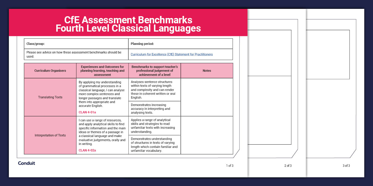 CfE Benchmarks Fourth Level Classical Languages Assessment Tracker