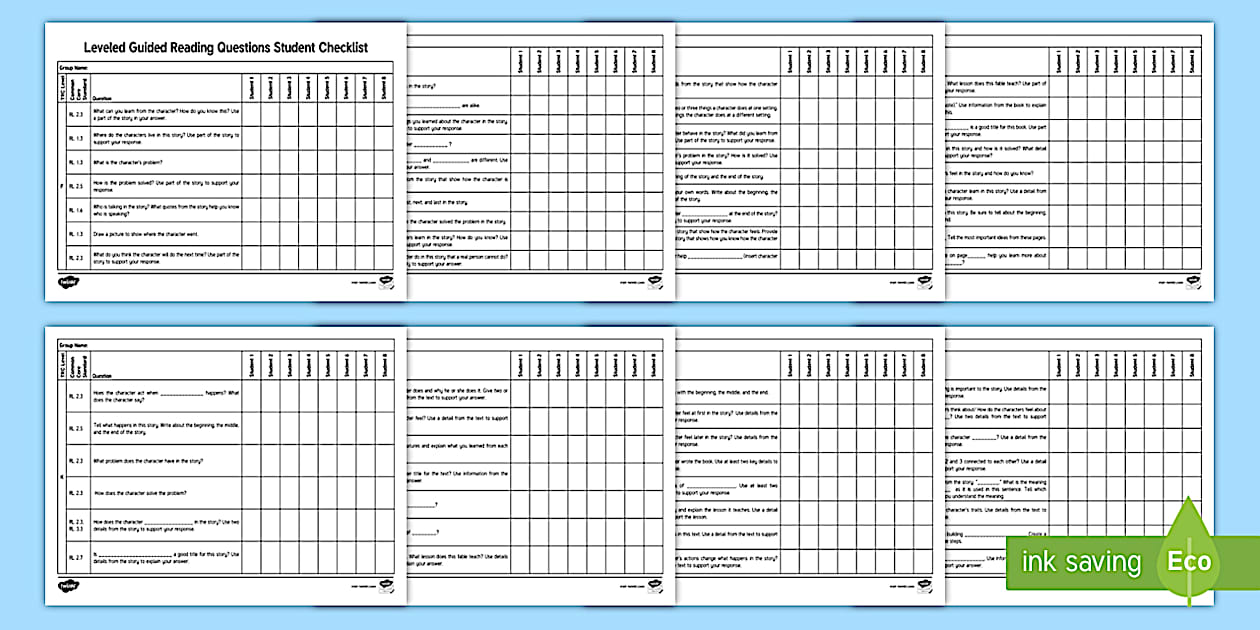 Leveled Guided Reading Questions & Checklist for 1st-5th Grade