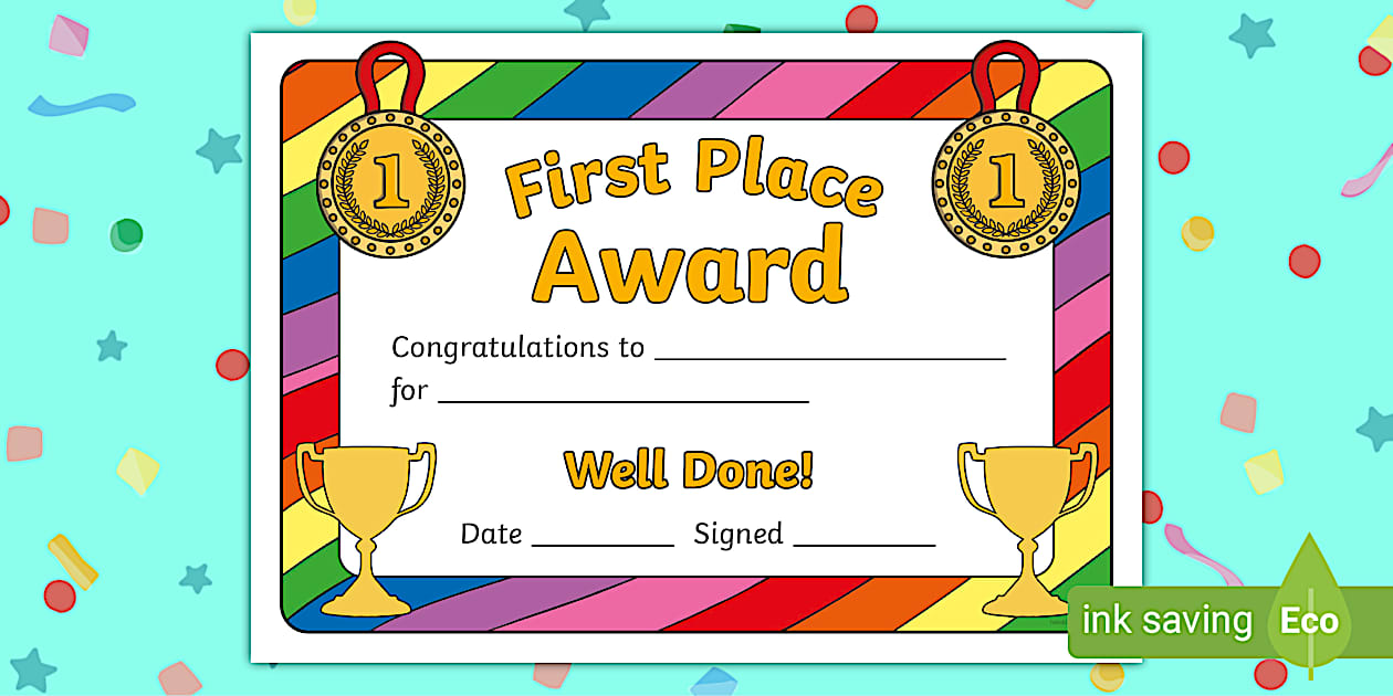 First Place Certificate | Certificate for First Place