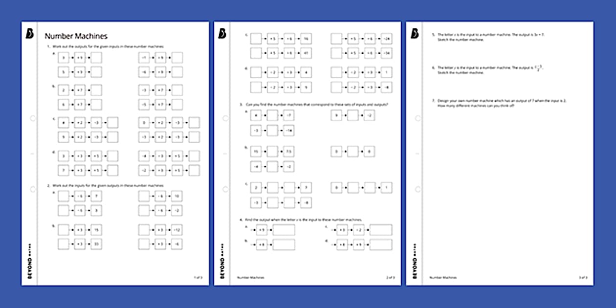 Number Machines Worksheet | Operations | Beyond Maths