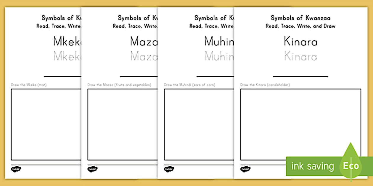 Symbols of Kwanzaa Read, Trace, Write, and Draw Worksheet