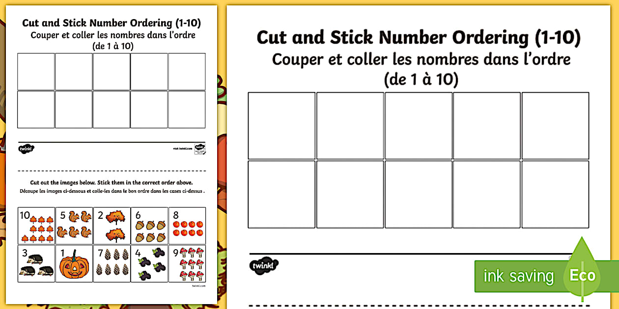 Autumn Themed Cut and Stick Number Ordering Worksheet / Worksheet