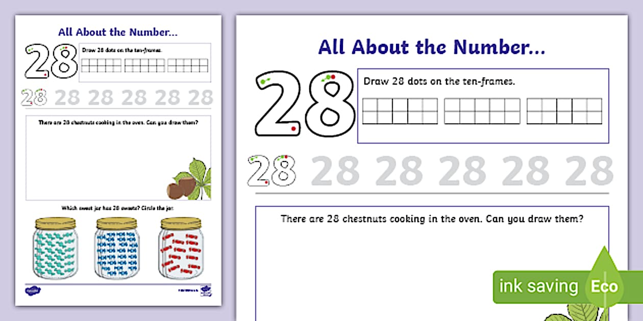 All About the Number 28 Worksheet (Teacher-Made) - Twinkl