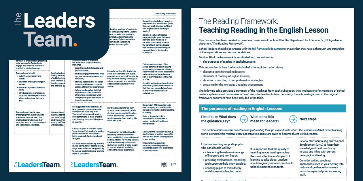 The Reading Framework: Teaching Reading in English Lessons