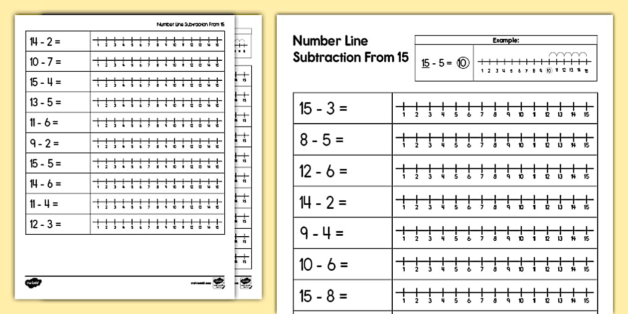 First Grade Number Line Subtraction From 15 Worksheet