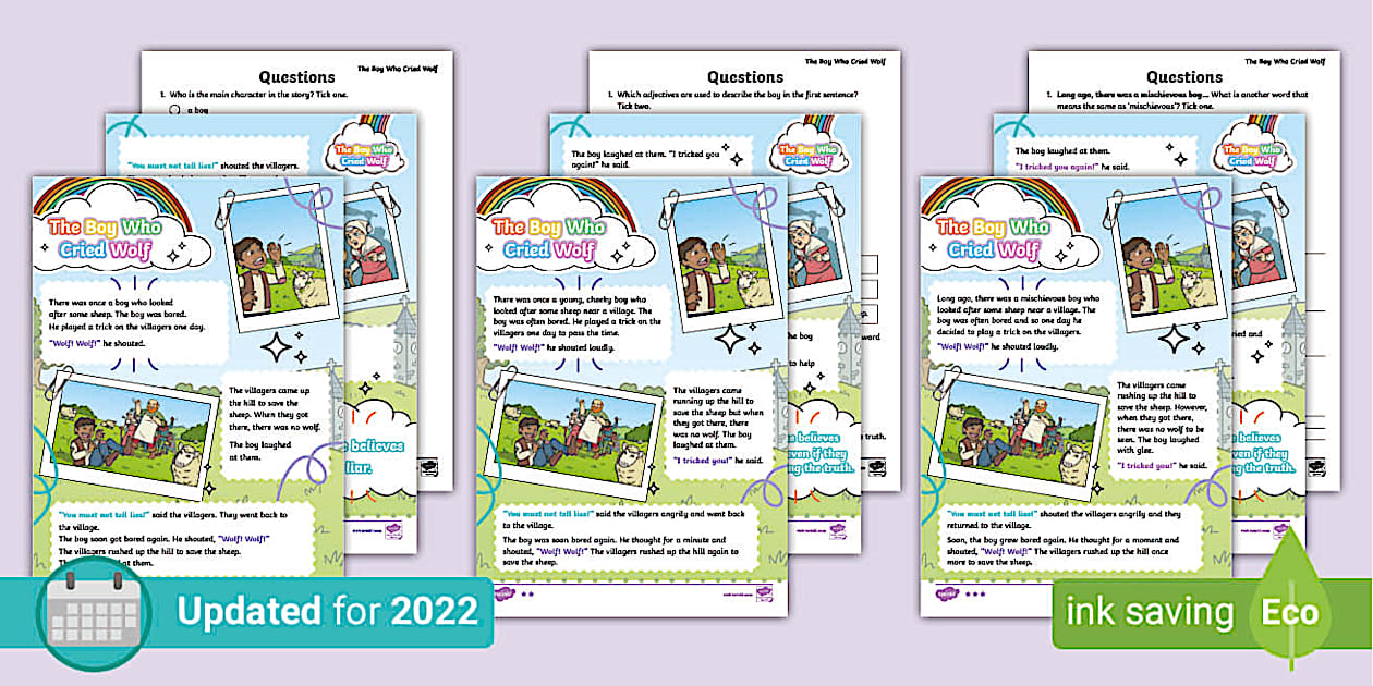 KS1 The Boy Who Cried Wolf Differentiated Reading Comprehension Activity
